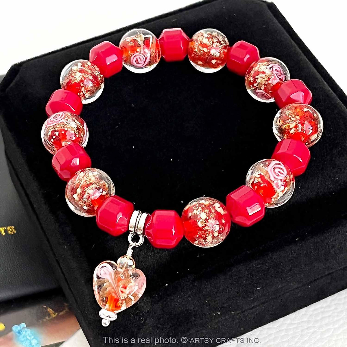 ARTSY Crafts Glow in the Dark Glass Beads with Natural Gemstone Beads Charm Bracelets, Crystal Healing Stones Firefly Beads Bracelet for Men Women Love Calming Anxiety Chakra Spiritual Gifts, Quartz