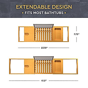 Bambüsi Premium Bathtub Tray Caddy - Bamboo Expandable Bath Tray - Unique House Warming Gifts, New Home, Anniversary & Wedding Gifts for Couple, Bridal Shower Gift for Women