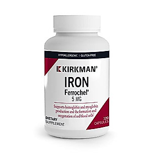 Kirkman - Iron Ferrochel 5mg - 120 capsules - Aids Hemoglobin & Myoglobin Production - Supports Red Blood Cells Formation - Hypoallergenic