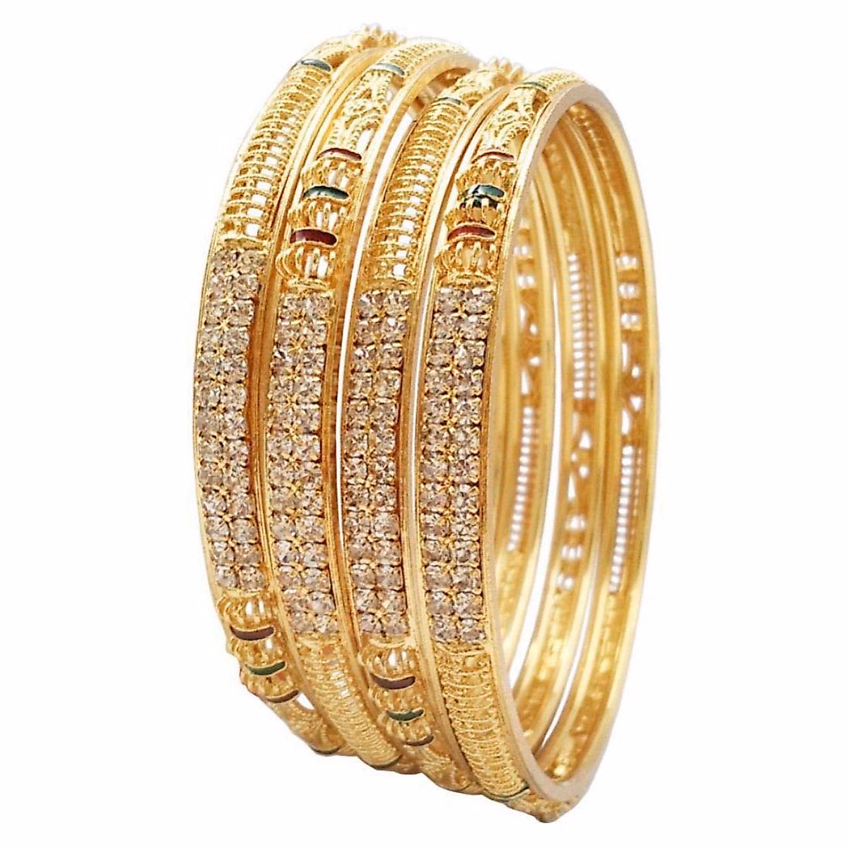 Jewar Mandi Bangles Gold Plated Silver Etching Handmade Work Bracelet Jewelry for Women & Girls (Two Tone Bangles, 2.8) (Stones with Meena Work-2, 2.8)