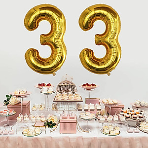 Xihuimay Number 33 Balloons 40 inch Digital Balloon Alphabet 33 Birthday Balloons Digit 33 Helium Balloons Big Balloons for Birthday Party Supplies Wedding Bachelorette Bridal Shower, Gold Number 33