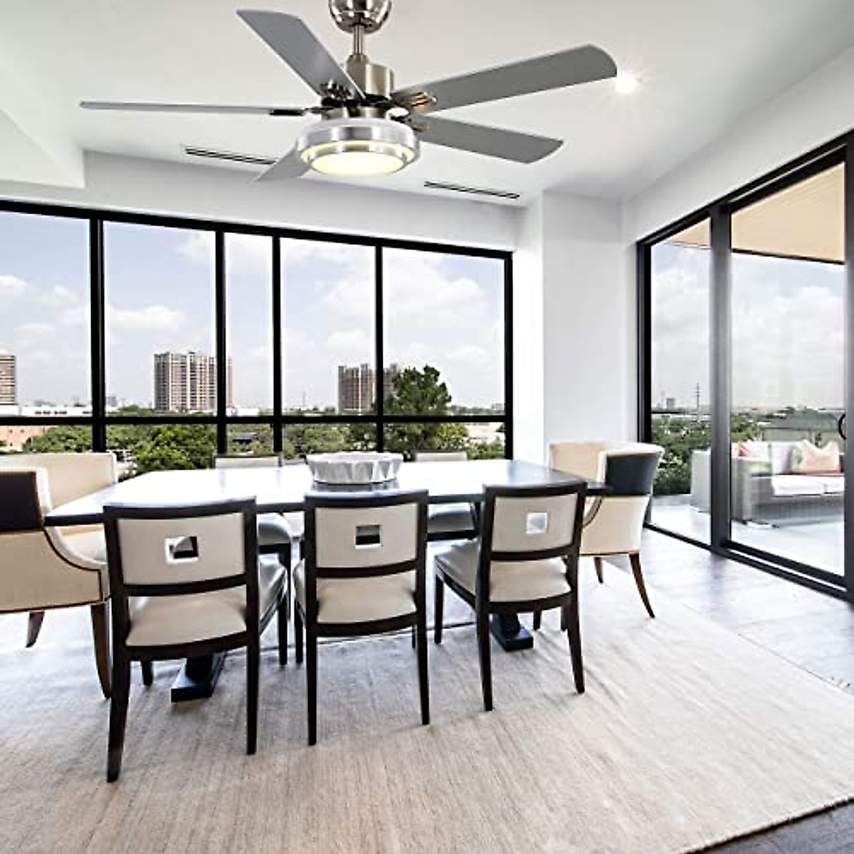 FINXIN Indoor Ceiling Fan Light Fixtures Remote LED 52 Brushed Nickel Ceiling Fans For Bedroom,Living Room,Dining Room Including Motor,Remote Switch (52" 5-Blades)