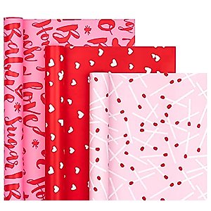 WRAPAHOLIC Valentine's Day Wrapping Paper Roll - Mini Roll - 3 Rolls - 17 Inch X 120 Inch Per Roll - Pink and Red Sweet Design for Wedding, Baby Shower and Birthday
