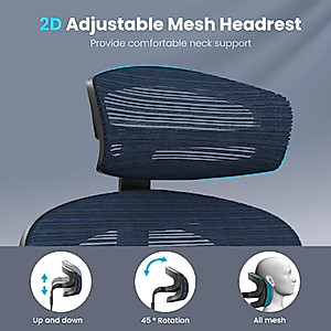 Farini Office Chair Ergonomic Desk Chair, High Back Office Chair with Wheels, Home Office Chair for Heavy People, Office Chair Adjustable Seat Depth, 3D Armrests and Adjustable Headrest, Blue