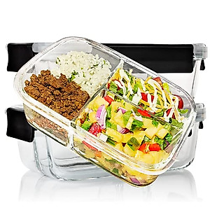 [1 Pack] Meal Prep Containers with Lids - Reusable Glass Food Prep Containers - 3 Compartment