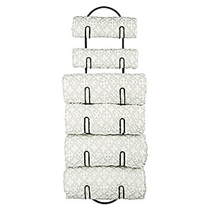 mDesign Steel Wall Mount Towel Rack with 6 Compartments - Towel Holder and Towel Storage Shelf Organizer for Bathroom, Powder Room - Concerto Collection - 2 Pack - Black