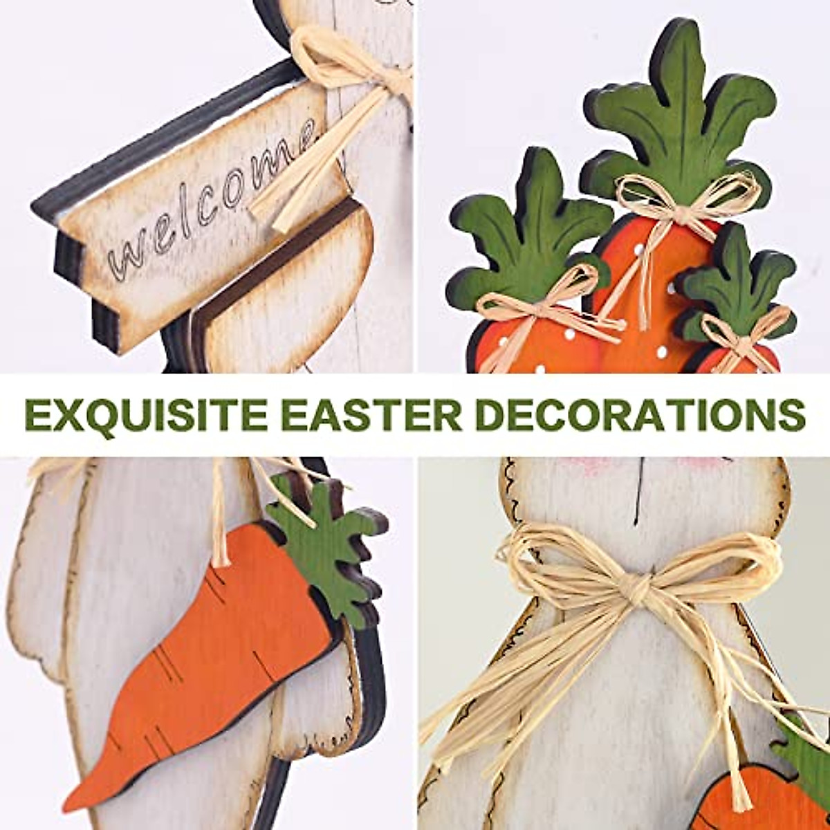 RoseCraft Easter Decorations, 3Pcs Rustic Wooden Bunny/Carrot Table Sign Decor for The Tabletop Centerpiece Rabbit Crafts Gift, for The Home Office Desk Birthday Party Supplies Spring Decorations.