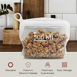 Reli. Reusable Silicone Bag (1 Pack) | Snack (500 ml), Clear | Silicone Bag for Food Storage | Small Reusable Food Storage Bag for Food, Meal Prep, Storage | Leak-Proof, Dishwasher/Freezer Safe