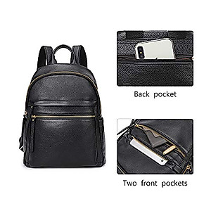 Kattee Genuine Leather Backpack Purse for Women Multi-functional Elegant Daypack Soft Leather Shoulder Bag Office, Shopping, Trip - Black