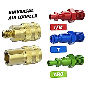 Hromee 18 Pieces Air Coupler and Plug Kit, 1/4-Inch NPT Air Hose Fittings and Compressor Accessories with Universal Quick Coupler, Brass Ball Valve, Swivel Air Plug and Tee Pipe Fitting