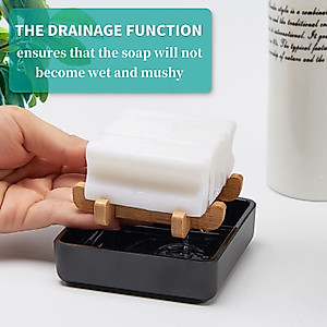 Wooden Bamboo Square Soap Dishes for Bar Soap Holder for Shower with Drain for Bathroom Small Soap Dish Detachable（Double Pack Right Angle Black）