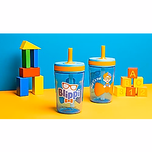 Zak Designs Blippi Kelso Toddler Cups For Travel or At Home, 15oz 2-Pack Durable Plastic Sippy Cups With Leak-Proof Design is Perfect For Kids (Blippi)