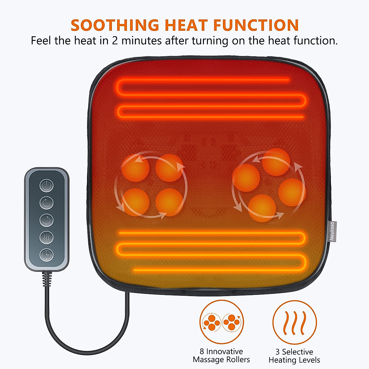 Neuksso Shiatsu Foot Massager Machine, 2-in-1 Foot and Back Massager with Heat, Kneading Foot Massager with 3 Adjustable Heating Levels, 15/20/30 Mins Auto Shut-off Foot Warmer for Home/Office (Black)