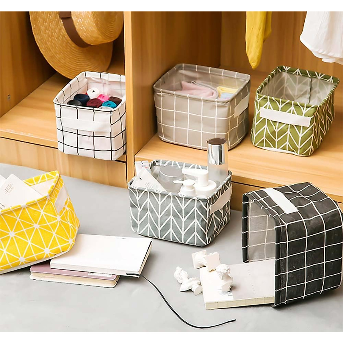 Kamuavni Foldable Storage Basket Small Collapsible Canvas Containers Organizers with Handle for Home Decor or Storing Toys, Keys, Sundries, Little Crafts, 9 Pack