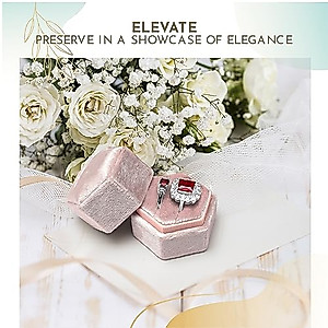 NEUTA Velvet Ring Box - Pink - 2 Slot Exquisite Wedding Ring Bearer Box - Gorgeous Hexagon Wedding Ring Box with Detachable Lid for Proposal, Engagement, Wedding, Ceremony, Storage & Safe Keeping…