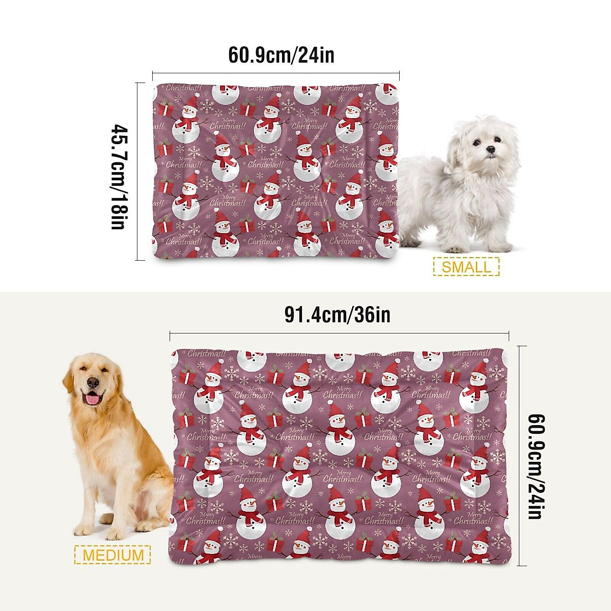 Coikll Christmas Snowman Pet Bed Pad Soft Dog Bed Mat with Anti-Slip Bottom, Machine Washable Crate Pad Mattress for Dog Sleeping- 24 * 18inches