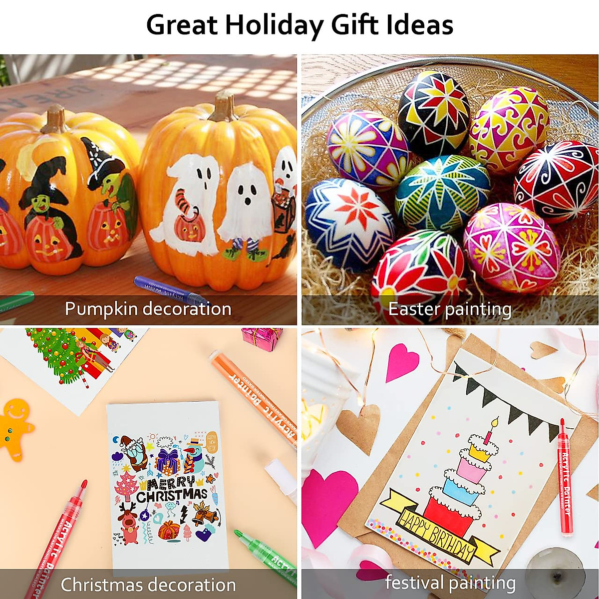 REONEY Acrylic Marker Pens, 12 Colors Quick-Dry Paint Pens (2-3 MM Medium Tip) for Rock Painting Wood Ceramics Glass Canvas DIY Craft Rock Painting Supplies