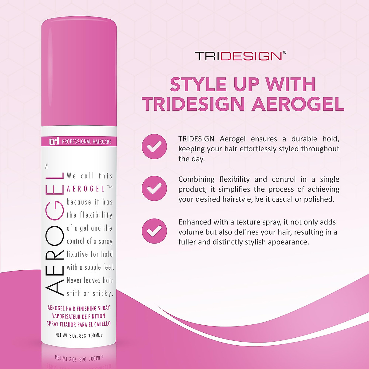 TRI Design Aerogel Hairspray - Extra Hold, Free & Clear Hairspray for Men and Women, Volume Fixer & Non-Sticky Essentials, Flexible Hold Bottle, Scented - (3oz, Pack of 1)
