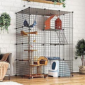 Eiiel Large Cat Cage Enclosure Indoor DIY Cat Playpen Detachable Metal Wire Kennels Crate 2x3x4 Large Exercise Place Ideal for 1-3 Cat…