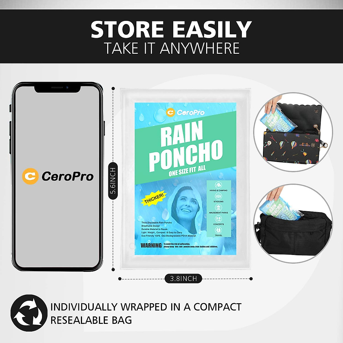 CeroPro Disposable Rain Ponchos Family Pack Emergency Waterproof Clear Ponchos with Hood Disposable Raincoat 10 Pack (5 Adult 5 Kids)