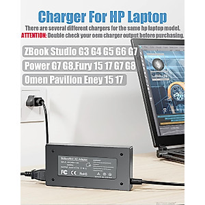 135W 150W AC Adapter for HP OMEN 15 17 Pavilion Gaming Laptop, Spectre x360 15t-df100 ZBook Studio 15 G6 G5 G4 G3 Victus 15, 4.5mm Blue Tip Charger 776620-001 917677-003 917649-850 TPN-CA11 19.5V
