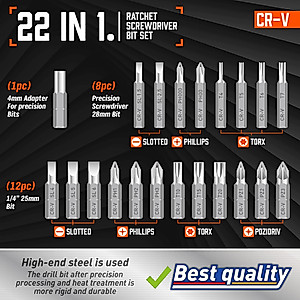Amartisan 22 IN 1 Ratchet Screwdriver Set, Precision Multi-bit Ratchet Screw Drivers, Slotted/Philips/Pozi/Torx
