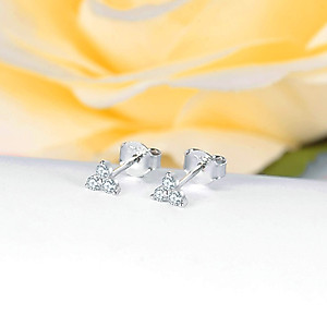 EPIRORA Sterling Silver Stud Earrings for Women- 3 Pairs Hypoallergenic White Gold Plated Small Cubic Zirconia Flower Cartilage Earring Set (3mm/4mm/5mm)