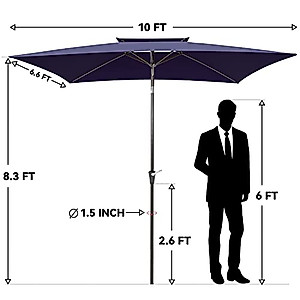 Pakarde 6.6x10ft Rectangle Patio Umbrellas 2 Tiers Outdoor Table Umbrella with Push Button Tilt and Crank for Pool, Backyard, Deck, Picnic, Yard