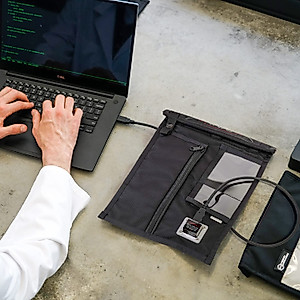 Mission Darkness Window Charge & Shield Faraday Bag for Tablets // Includes USB Filter, Transparent Window, and Cable Set for Data Extraction and Charging Devices While Shielded from RF Signals