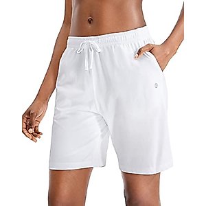G Gradual Women's Bermuda Shorts Jersey Shorts with Deep Pockets 7" Long Shorts for Women Lounge Walking Athletic (White, Large)