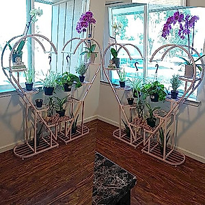 coutinfly Heart Shaped Plant Stands Outdoor, Pink Large Metal Plant Stand Indoor with Rack, 10 Tiered Tall Flower Stand Plant Shelves for Patio Lawn Garden Balcony Corner Plant Display(2 Pack)