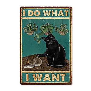 Vintage Funny Black Cat Posters Wall Decor Signs, Duplex Printed Retro Home Wall Art Decor for Garden, Courtyard, Office, Cafe, Restroom, Cat Gifts for Cat Lovers 8x12 Inches, 1PCS
