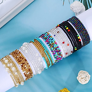 Honsny 23-50Inch Waist Beads for Women, Belly Beads Elastic Chain African Waist Beads Plus Size Colorful Summer Beaded Body Chain Waist Jewelry
