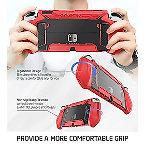 Mumba Dockable Case for Nintendo Switch OLED 2021, [Blade Series] TPU Grip Protective Cover Accessories Compatible with Nintendo Switch OLED and Joy-Con Controller (Red)