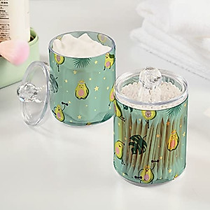 Kigai 2 Pack Apothecary Jars Cute Avocado & Palm Qtip Holder Organizer Clear Airtight Container for Cotton Swabs Food Storage 14oz Plastic Jars with Lids