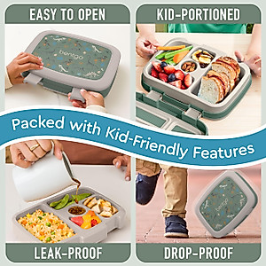 Bentgo Kids Prints Leak-Proof, 5-Compartment Bento-Style Kids Lunch Box - Ideal Portion Sizes for Ages 3-7, Durable, Drop-Proof, Dishwasher Safe, & Made with BPA-Free Materials (Dino Fossils)