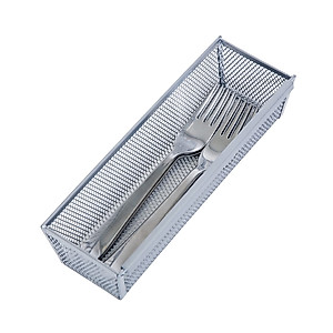 Smart Design Drawer Organizer - Set of 6 - Steel Metal Mesh - 9 x 3 Inch - Interlocking Arm Connection - Utensils, Flatware, Organization - Kitchen - Silver