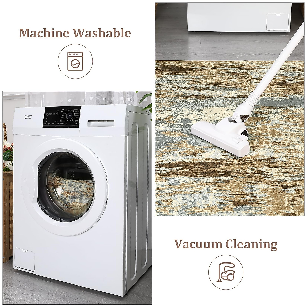 CAROMIO Bedroom Rug 4x6 Washable Indoor Non-Slip Floor Carpet Modern Abstract Rug Low-Pile Stain Resistant Contemporary Rug for Living Room Bedroom Kitchen, Khaki