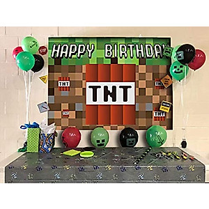 HUAYI 6.5'x5' TNT Pixel Backdrop for Birthday Game Themed Party Background Photo Booth - Stretch Resistant Econ Vinyl FW-2193