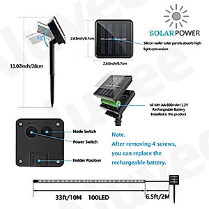 Aluvee Solar Rope String Light 33ft 100L 8 Modes Waterproof Outdoor LED Copper Wire Lights for Garden Decor Lamp Wedding Party Tree Xmas Halloween Holiday Decoration Lighting (Purple)