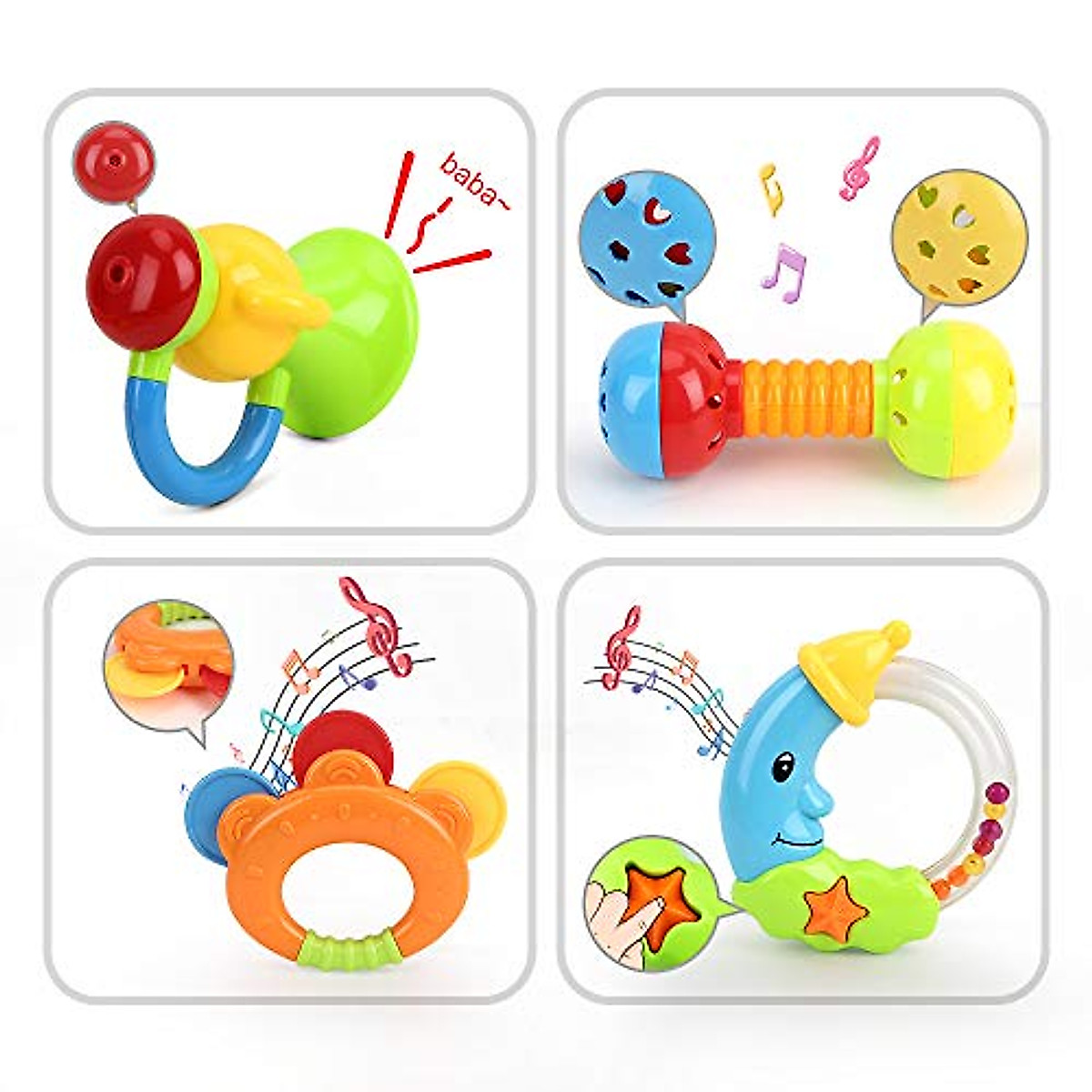 Aomola 9 PCS Baby Rattles Toys Set, Infant Teether and Shaker Rattles Toy, Baby Newborn Gift Set for Hand Development Early Educational Toys for 0+, 3, 6, 9, 12 Month Newborn Toddler