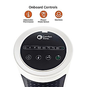 Comfort Zone Electric Oscillating Digital Tower Space Heater with Digital Thermostat, Built-in Overheat Sensor, and Power Indicator Light, Ideal for Home, Bedroom, & Office, 1,500W, CZ457EWT