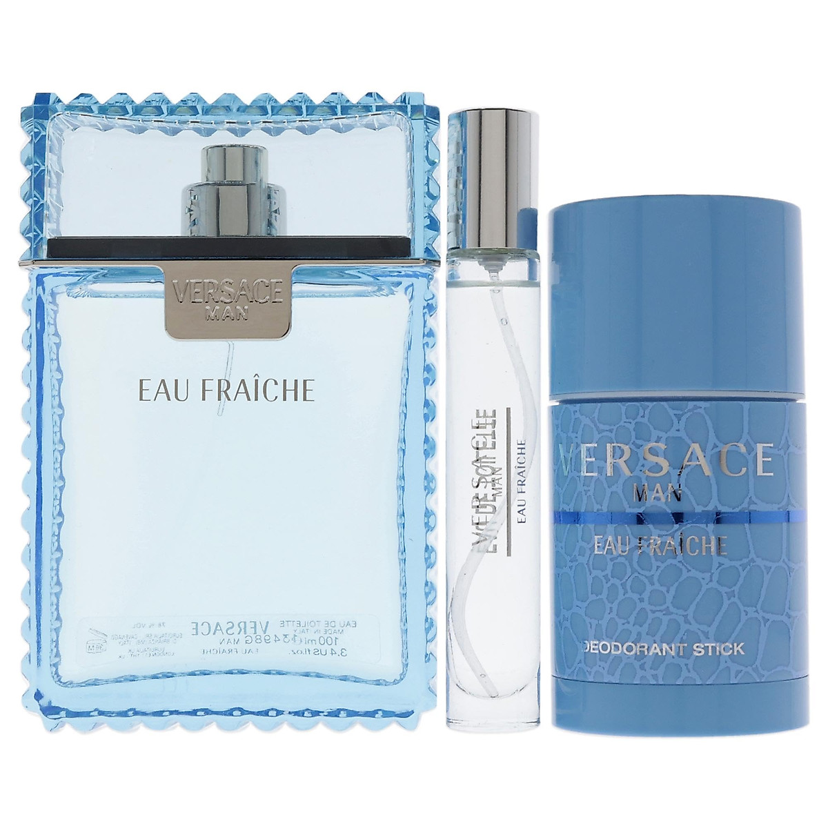 Versace Versace Eau Fraiche Men 3 Pc Gift Set 3.4oz EDT Spray, 2.5oz Deodorant Stick, 0.33 EDT Spray