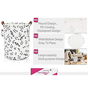 TIBAOLOVER 19.7" Large Sized Waterproof Foldable Canvas Laundry Hamper Bucket with Handles for Storage Bin,Kids Room,Home Organizer,Nursery Storage,Baby Hamper (Musical Note)