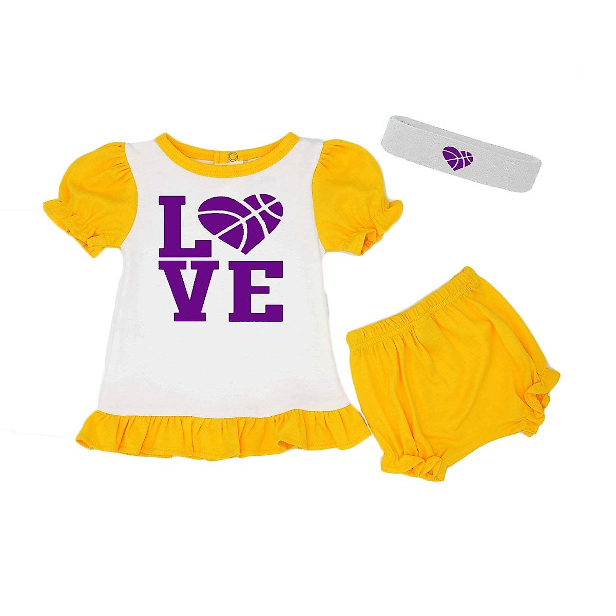 Love Basketball Baby Girl Outfit, Basketball Baby Gift Set (3-6m, Yellow)