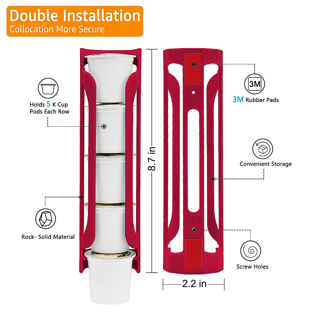 YEMOTTS K Cup Holder for Keurig: Coffee Pod Holder for K-cups - Side Mount K Cup Storage for Small Space - 2 Rows for 10 Kcups Black