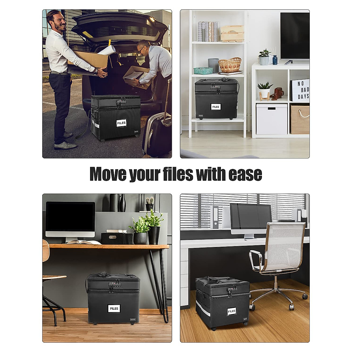 DEEGO Rolling File Box, Fireproof Document Box with Wheels Multi-Layer Water-Resistant File Organizer Portable file Cabinet Document Safe filing box for Home Office for Hanging Letter/Legal Folder