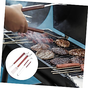 GANAZONO 3 Pcs Three Piece Barbecue Set Stainless Steel BBQ Tools Barbecue Roasting Sticks Grilling Barbeque Food Tongs BBQ Spatula Outdoor Accessories Grill Utensils Fork Wooden Major