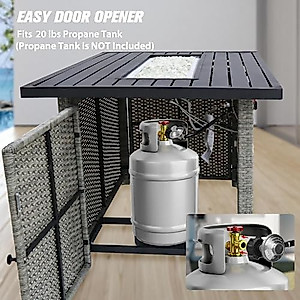 EAGLE PEAK 42 Inch Outdoor Propane Gas Fire Pit Table, 50,000 BTU Auto-Ignition Rectangular Gas Fire Pit with Glass Wind Guard, Gray PE Rattan