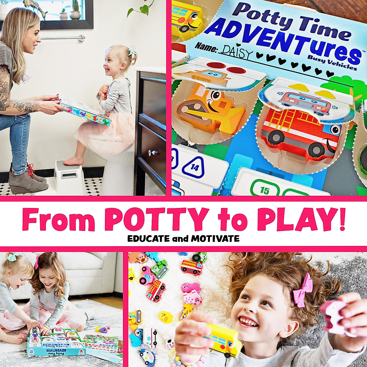 Potty Time Adventures Toddler Potty Training Chart by Lil ADVENTS - 14 Wooden Stacking Blocks / Prizes, Potty Training Advent Game - Behavior Reward Chart, Stickers & Activity Board - Unicorn Friends